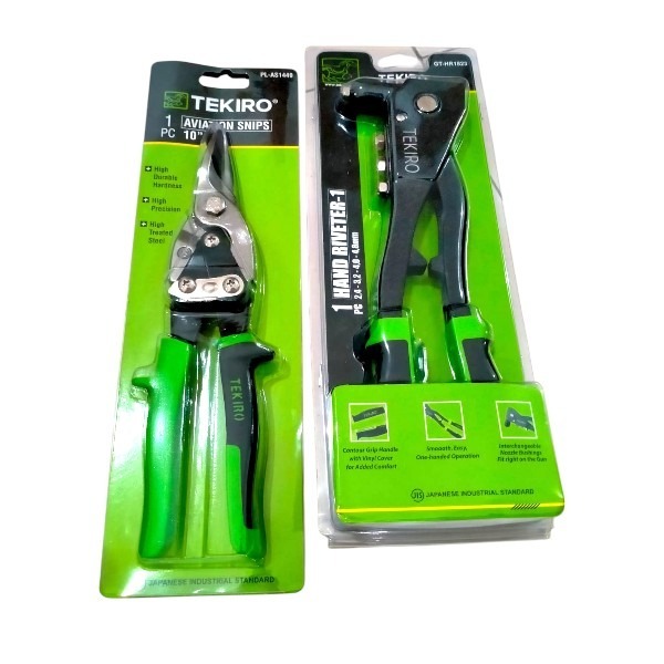 Tekiro PACKAGE RIVET PLIERS -1 PLUS 10" STRAIGHT ZINC SCISSORS / HOLO ...