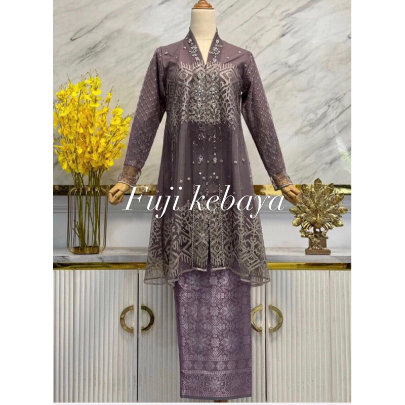 Kartini tulle KEBAYA model combination of sequined color embroidery ...