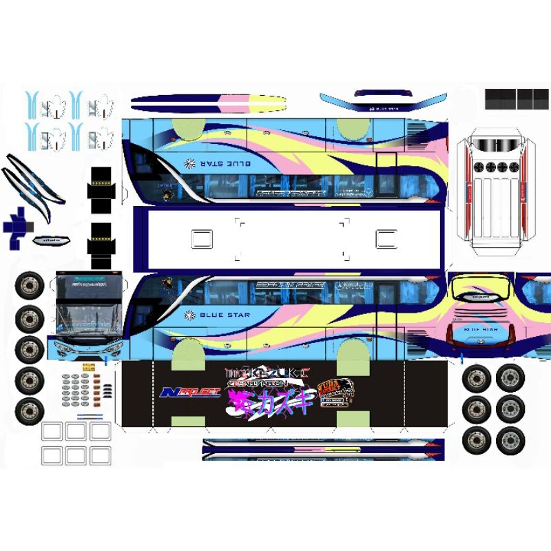 Blue star lucky style bus papercraft sheet scale 43 | Shopee Malaysia