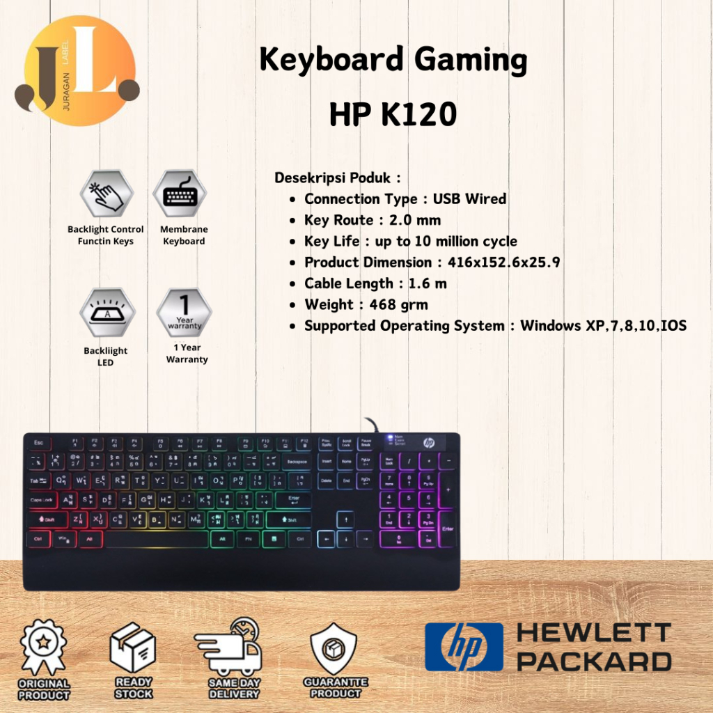 HP K120 Gaming Keyboard Membrane Keyboard With Chocolate Keycaps RGB ...