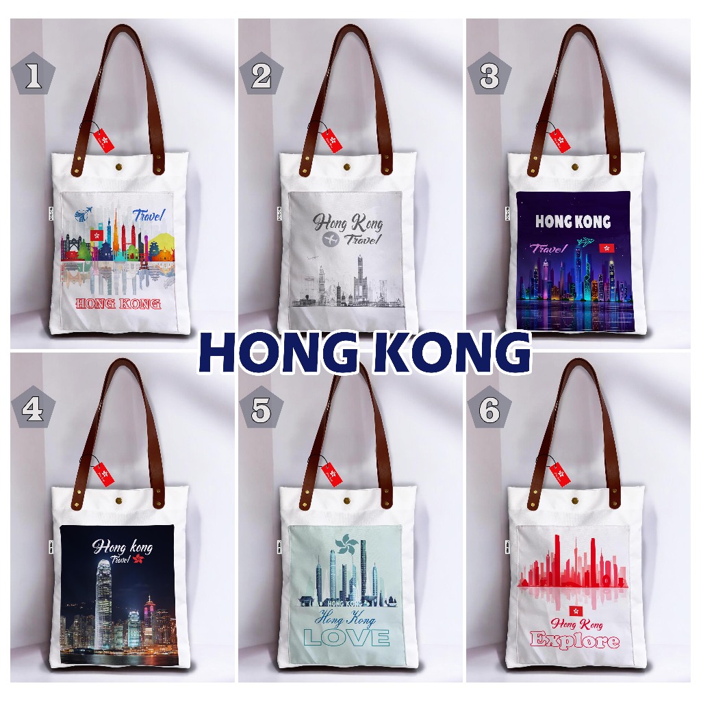HONG KONG BAG, SYNTHETIC LEATHER STRAP TOTE BAG READY 6 MOTIFS READY TO ...