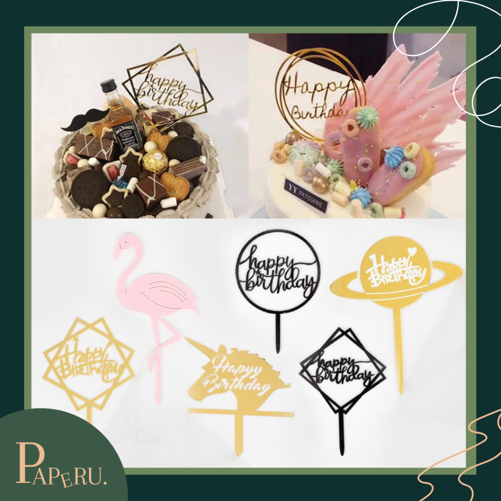 [HARU] CAKE TOPPER HAPPY BIRTHDAY ACRYLIC MATERIAL HBD TOPPER | Shopee ...
