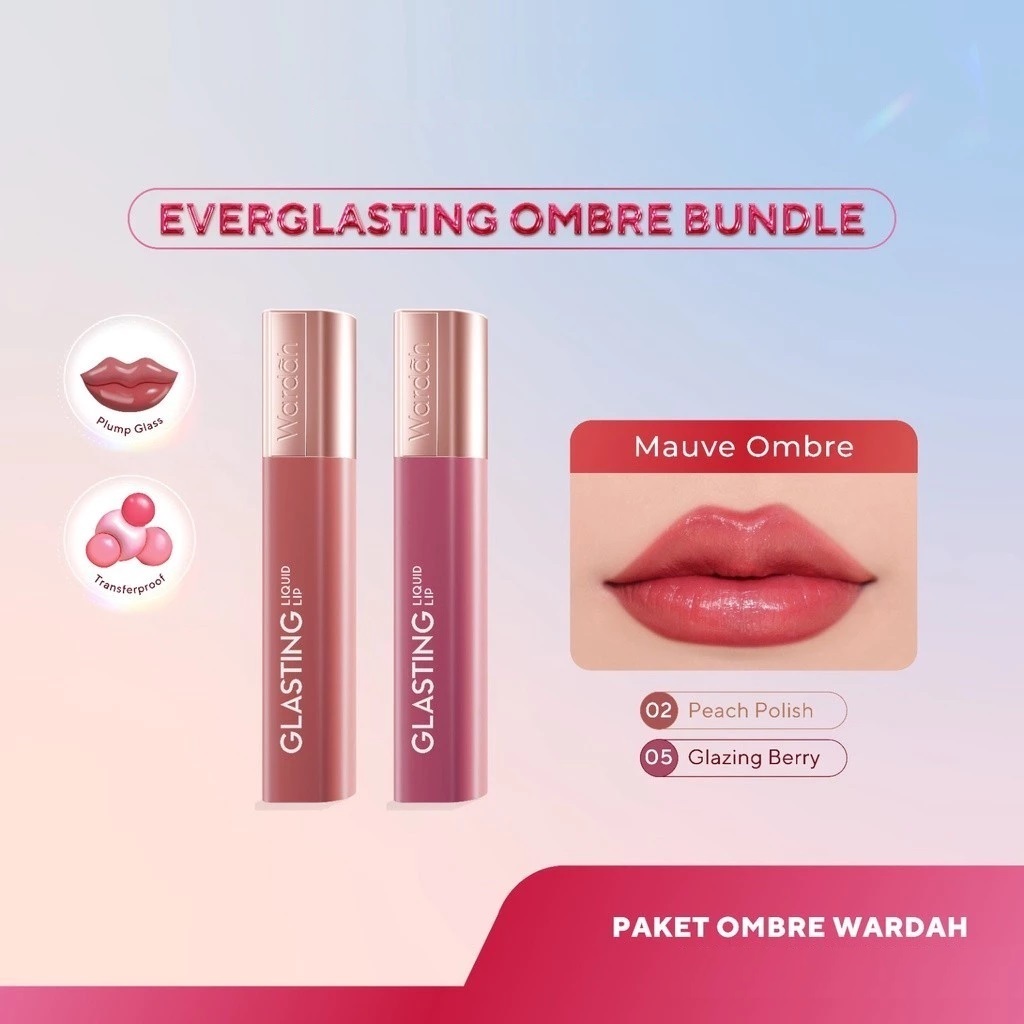Wardah Glasting Ombre Series || Wardah Glasting Liquid Lip || Ombre Lip Bundling Glass Package ...