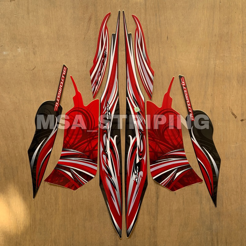 MERAH HITAM Stripping strip stickers sticker lis polet body Yamaha mio ...