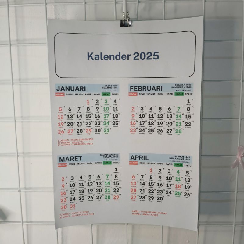 A4 2025 Calendar Custom Writing - Javanese Calendar - Clean Design with ...