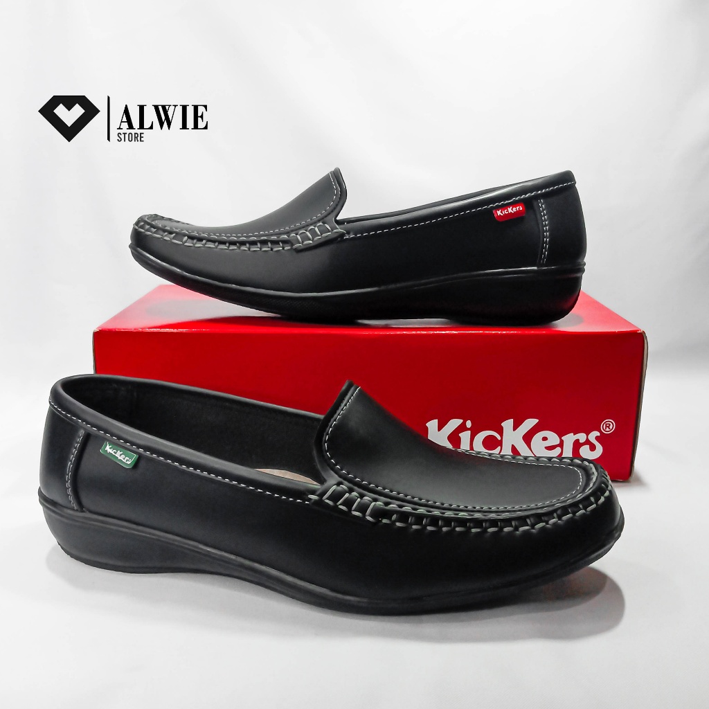 PREMIUM_Slip-On Women's Loafers QG7012 | KICKERS | Plain Black | Shopee ...