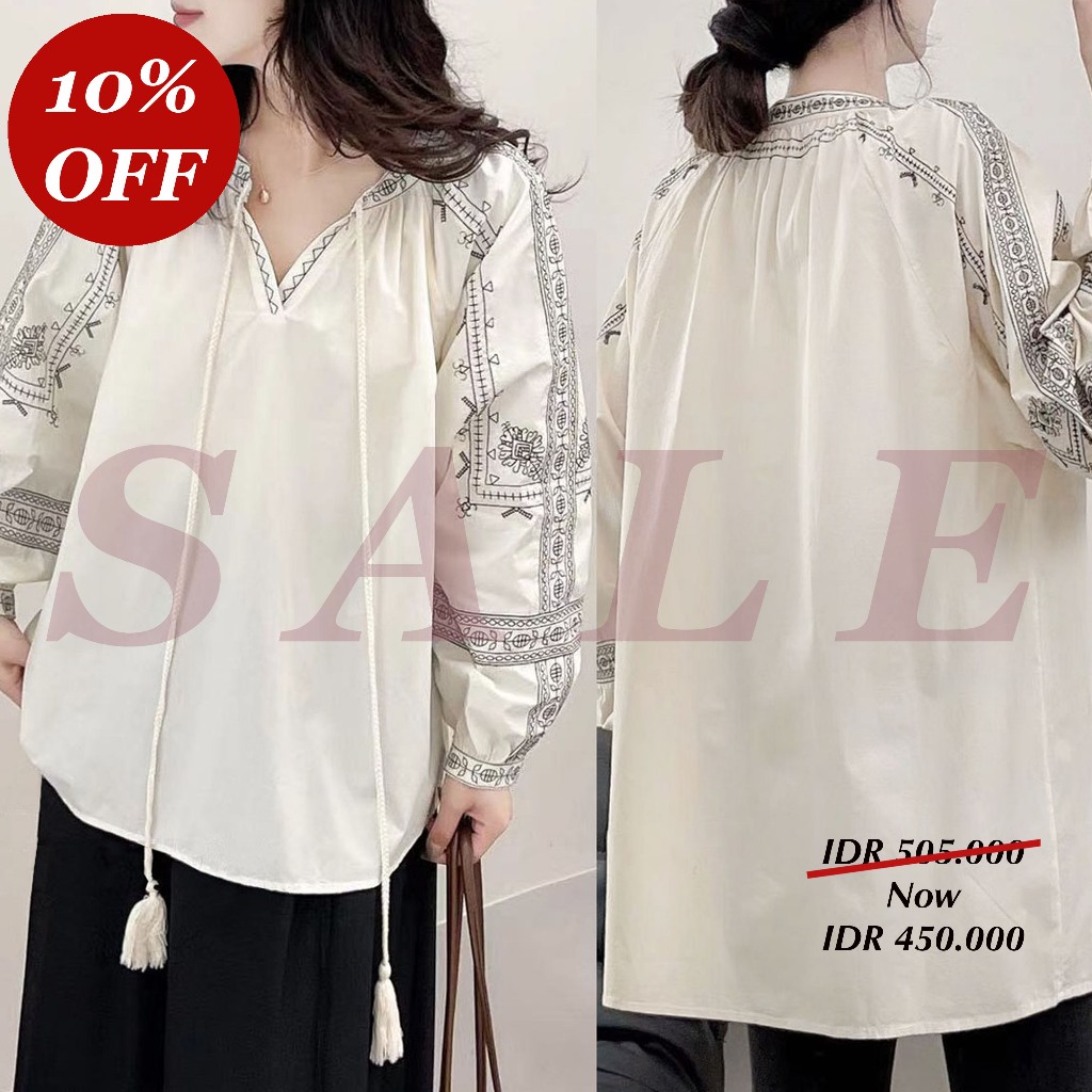 KATUN HITAM PUTIH Premium WHITE COTTON BLOUSE IVORY IVORY IVORY ...