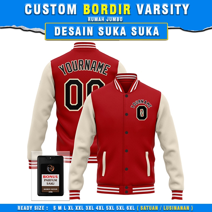 MERAH Custom Varsity Jacket Embroidered in RED cream, custom uniform ...