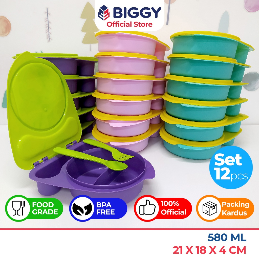 Biggy [DOZEN] Set of 12 Pcs Amalfi Lunch Box 580ml / Dinnerware Free Cutlery Birthday Souvenirs ...