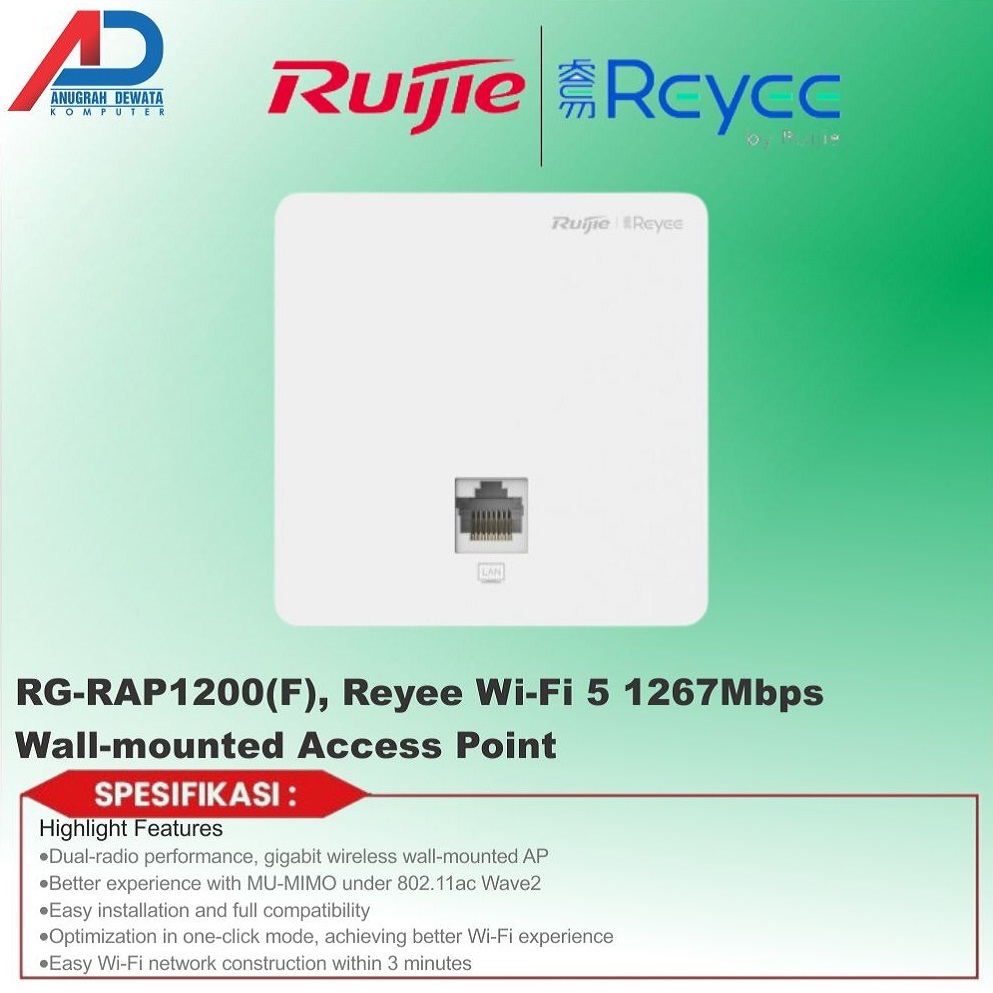 Ruijie Reyee RG RAP1200(F) AC1300 Dual Band Wall-plate Access Point ...