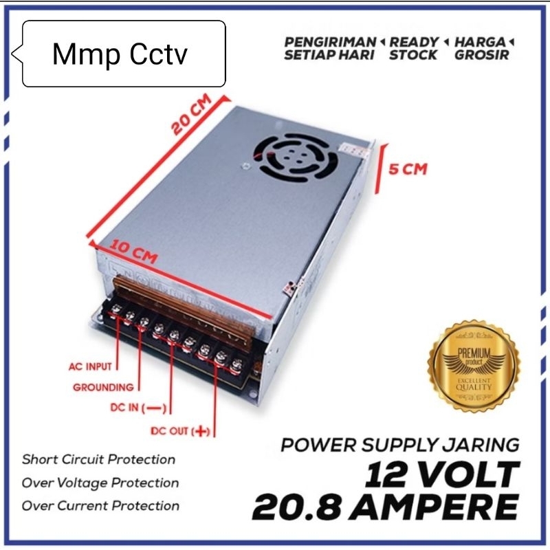 Power Supply / Transformer / Adapter 12v 20a Fan, Power Supply CCTV LED Strip 12v 20a Pure ...