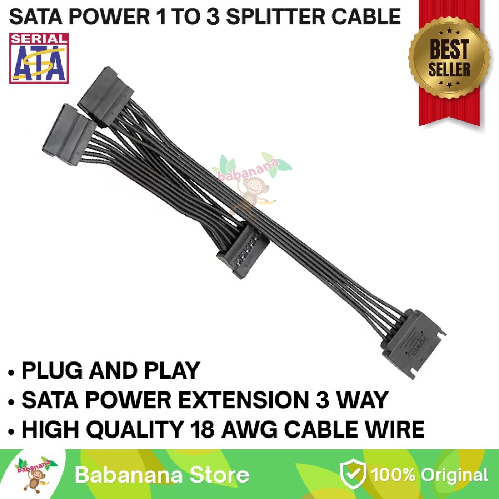 Sata Power Cable 1 to 3 Splitter Branch SSD HDD Extension Cable ...