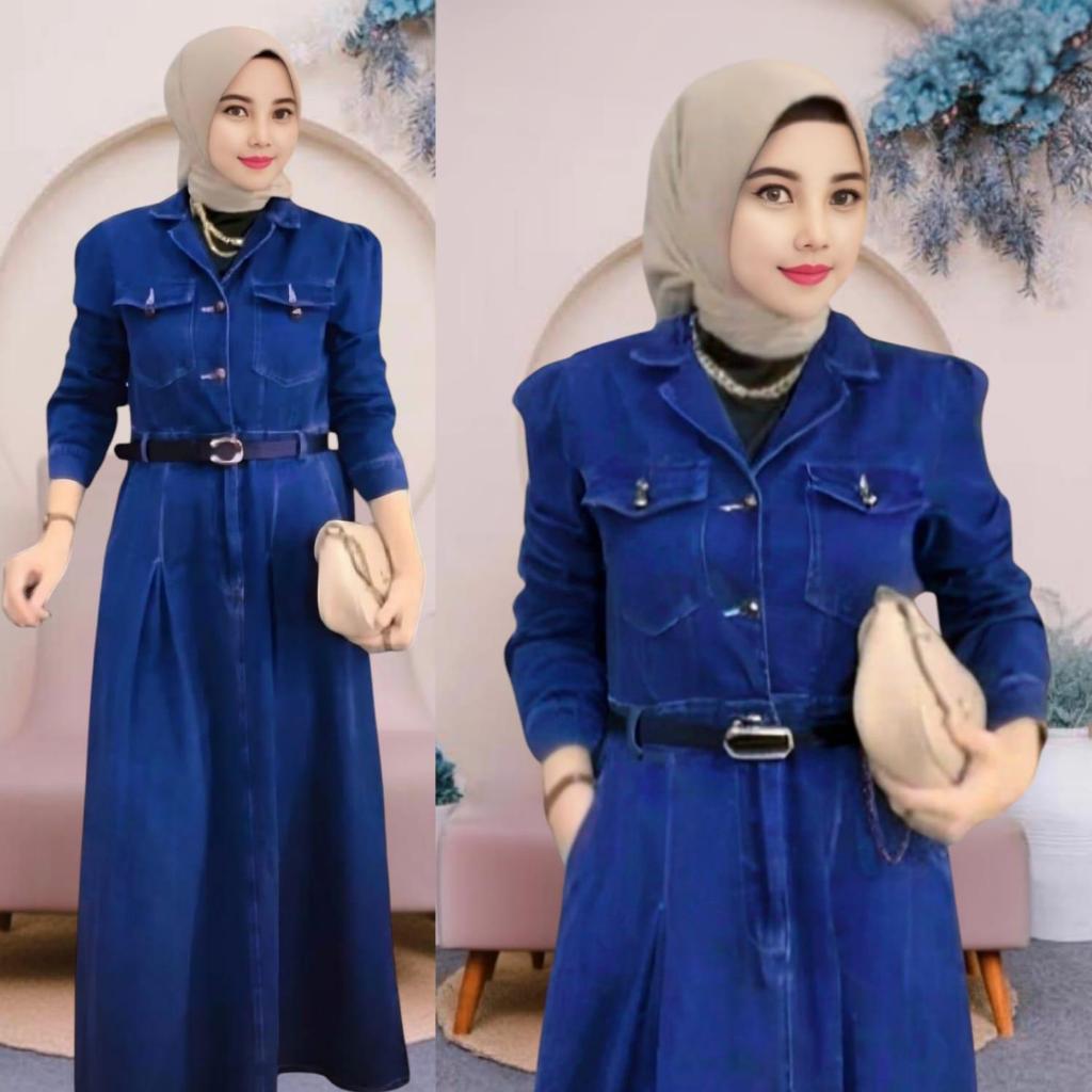 (FREE BELT) LAYLA DRESS MAXI Jeans Gamis // fashion // Latest Muslim ...