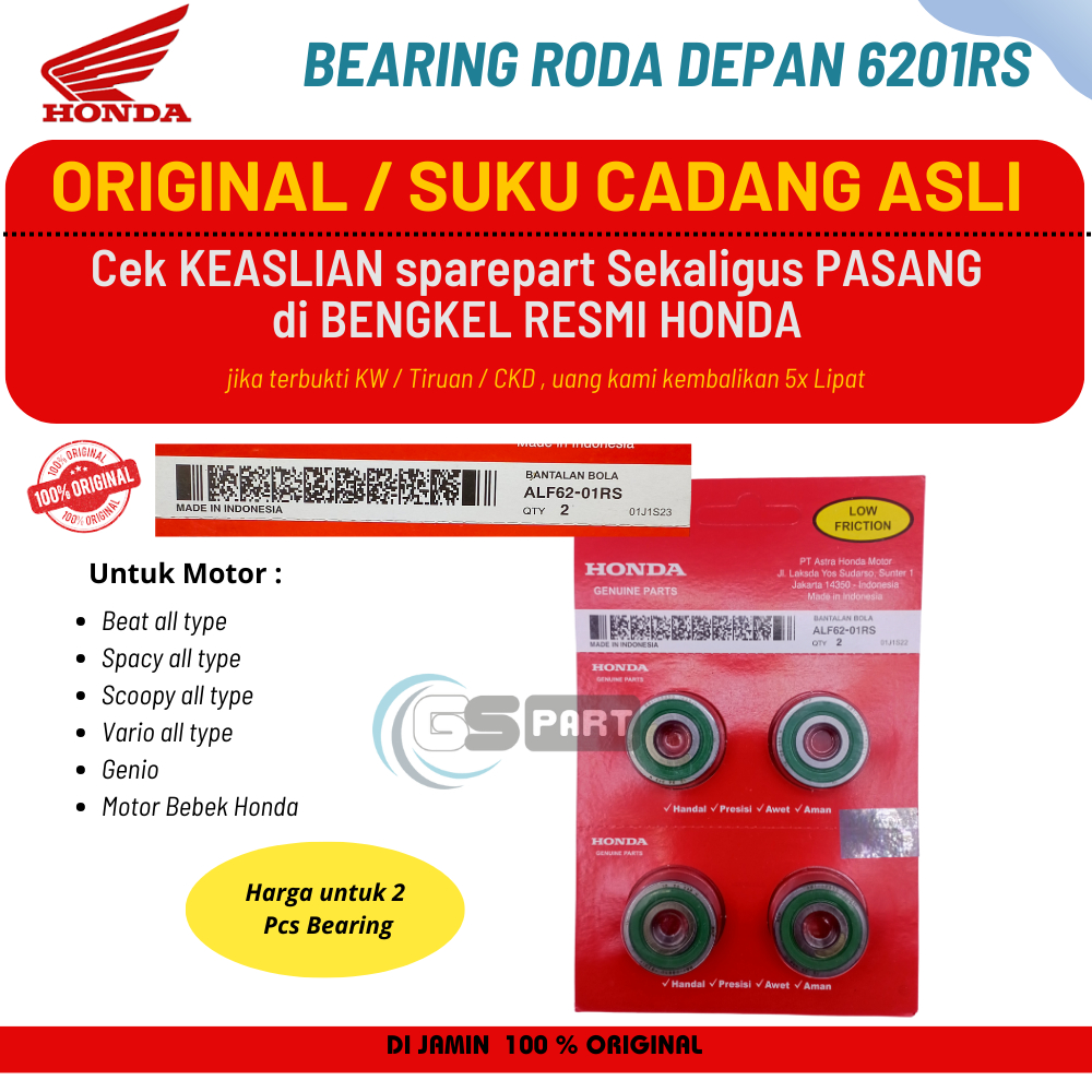 Front Wheel Bearing 6201 RS for Beat Fi Original, Genio, Beat ...