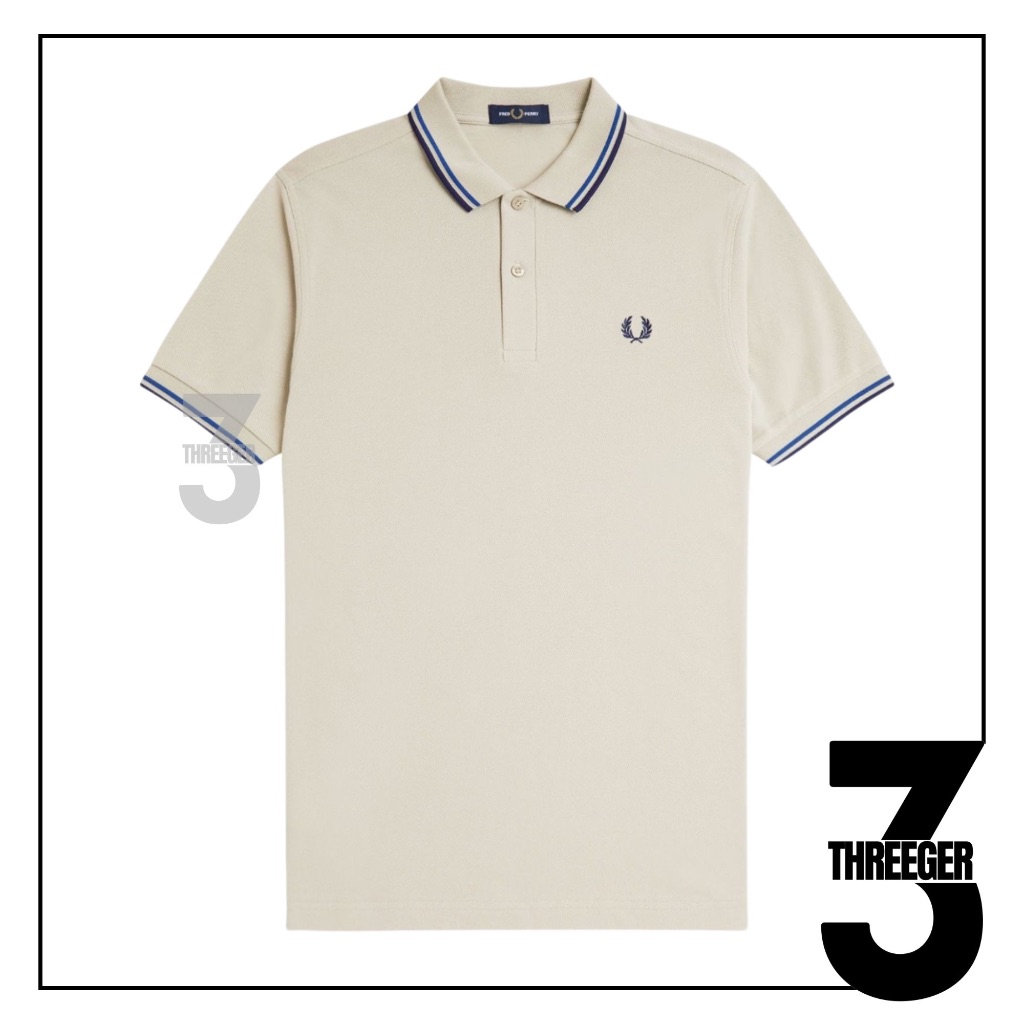 Fred Perry Mid Blue French Navy Tipped Polo Light Oyster Original ...