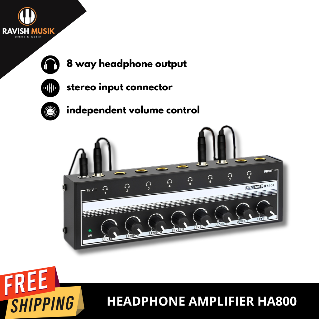 Headphone Audio Amplifier Splitter 8 Channel Volume Control HA800 Black ...