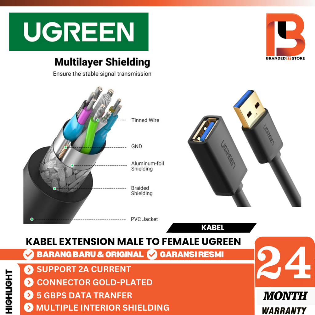 Male TO FEMALE UGREEN EXTENSION CABLE USB-A 3.0 3 METER - 30127 ...
