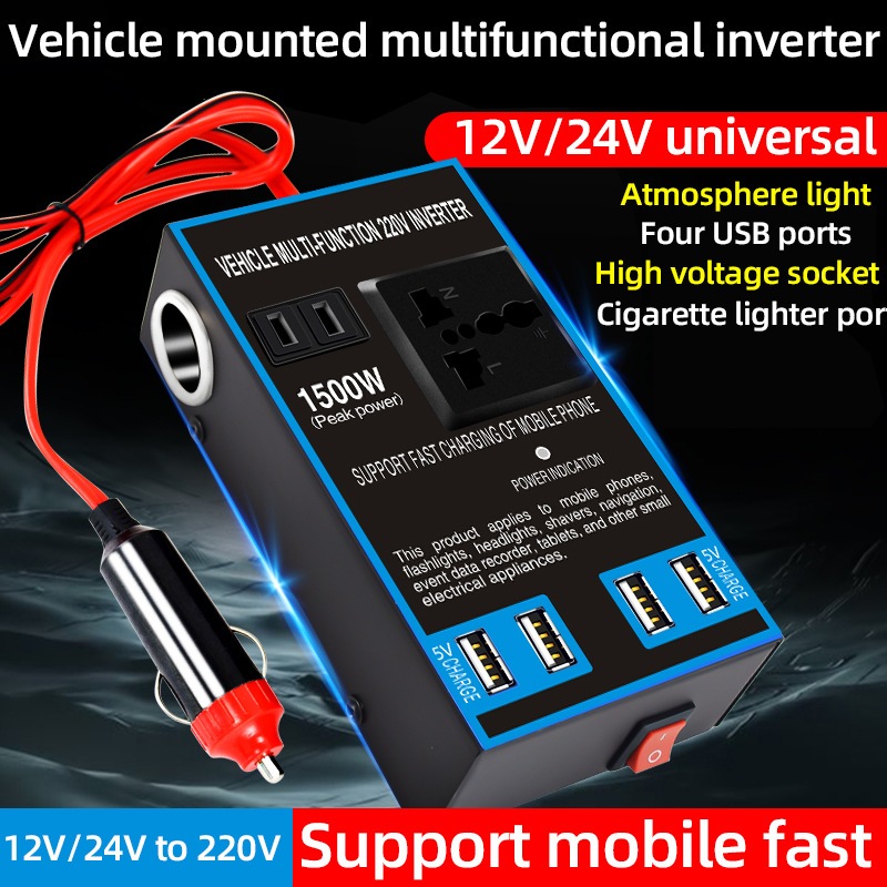 1500w DC Portable USB Car Power Inverter Adapter With 6 USB Ports 12V ...