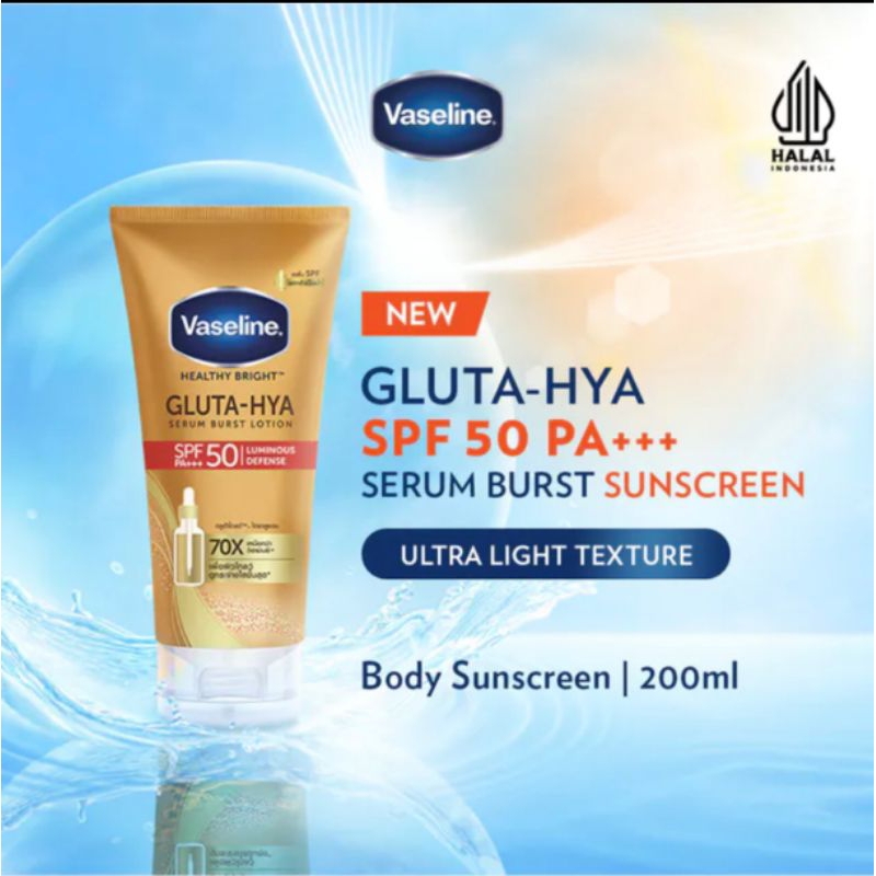 Vaseline Gluta - hya spf 50+++ serum burst Body Sunscreen 200 ml ...