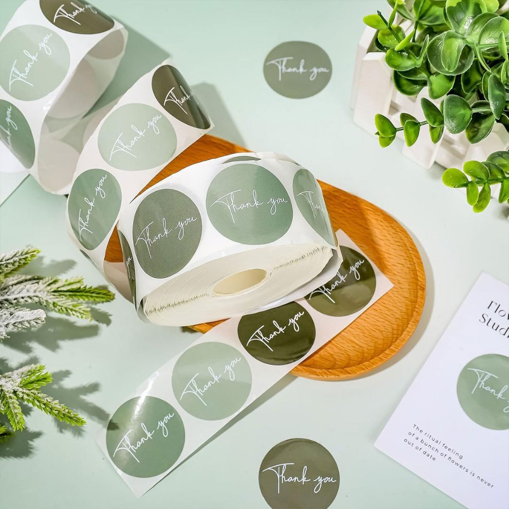 HIJAU 1roll (500 pcs) 2.5cm Thankyou Green Gold Sticker Eid Ramadhan ...