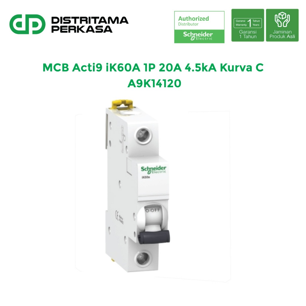 Schneider MCB Acti9 iK60A 1P 20A 4.5kA Curve C - A9K14120 | Shopee Malaysia