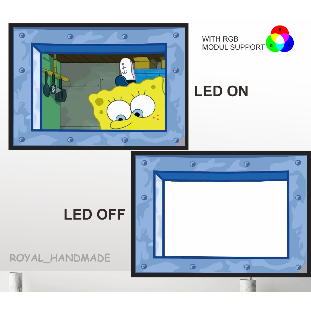 HIASAN DINDING Spongebob Wall Decoration Krusty Krab Window Led light ...