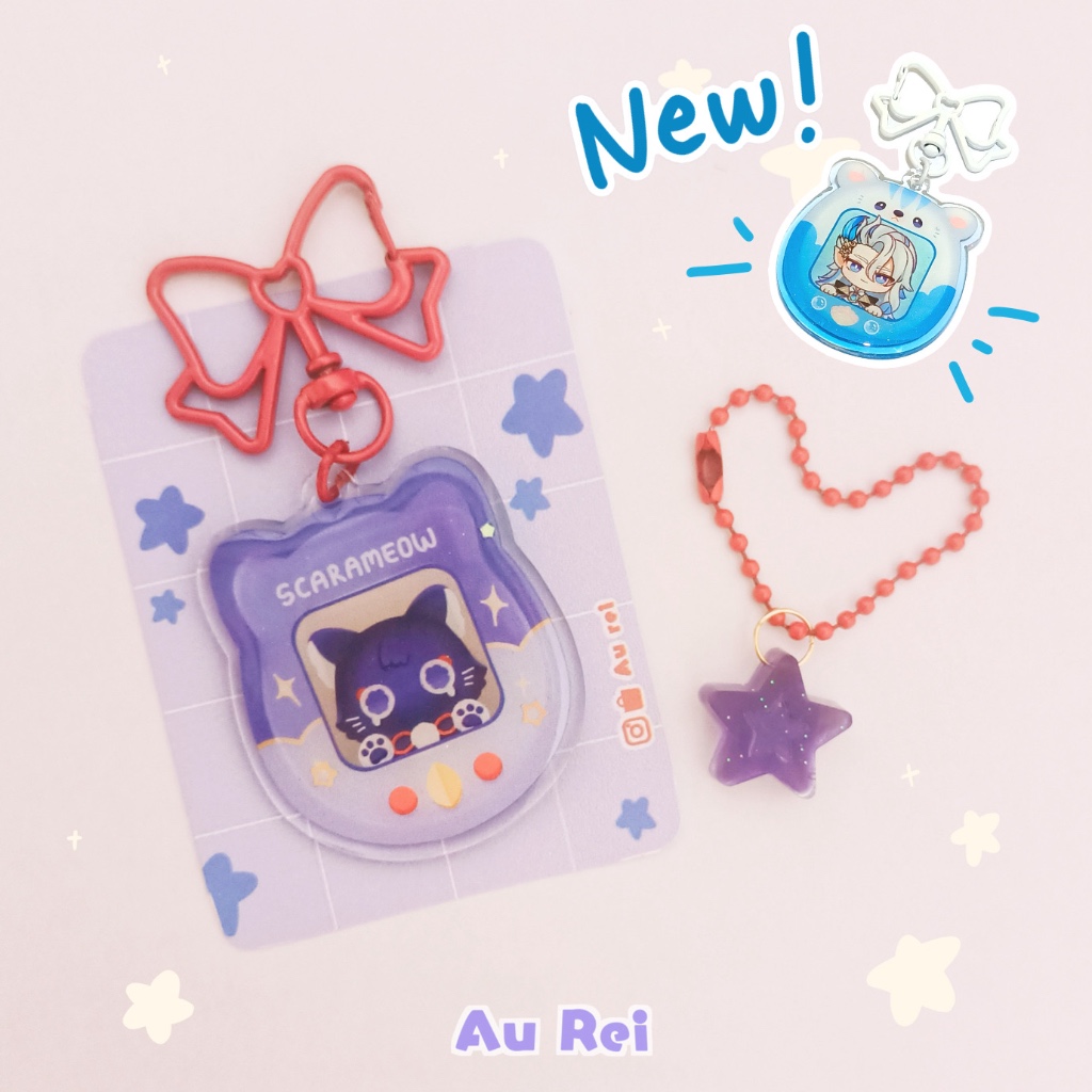 New variants! Scarameow Neuvilette tamagotchi resin coated keychain ...