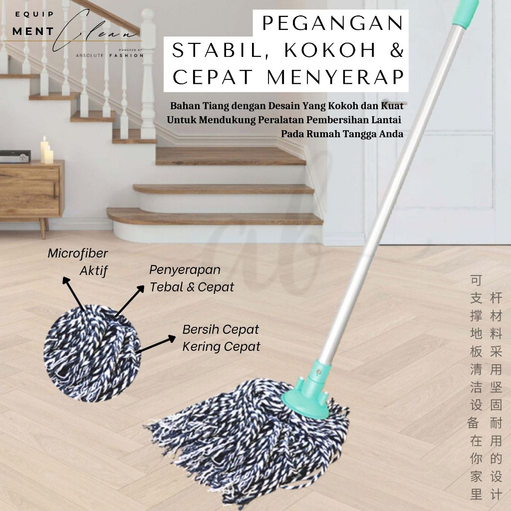 Floor Squeeze Pull Mop Ultrafiber Water Absorption Many Iron Handles ...