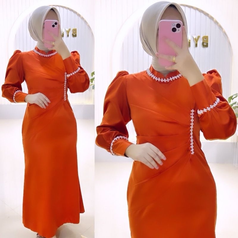 - Shanum Dress Satin Mermaid Dress Party Dress Balloon Sleeve Dress ...