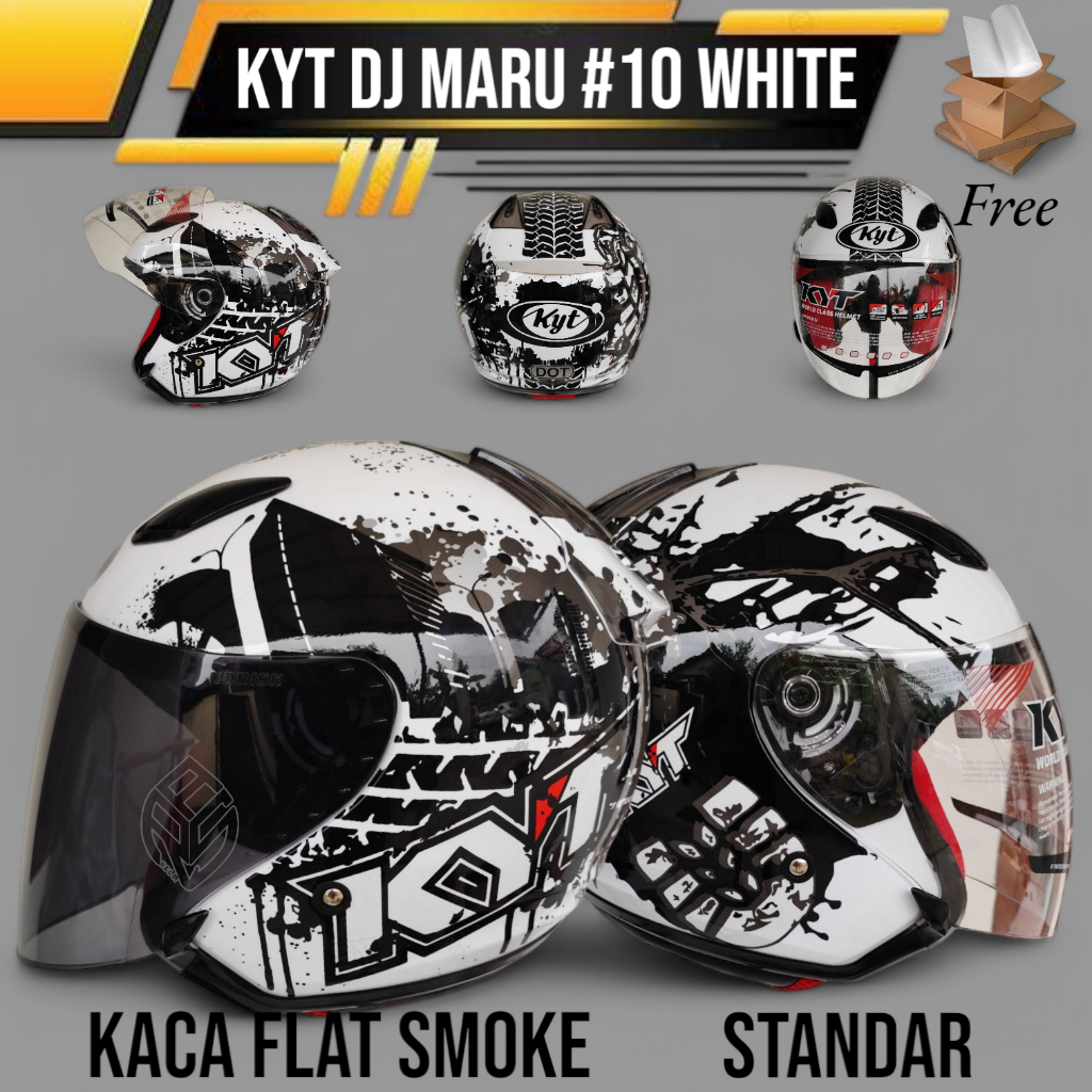 KYT DJ MARU HELMET 10 WHITE MOTIF - HALF FACE Original | Shopee Malaysia
