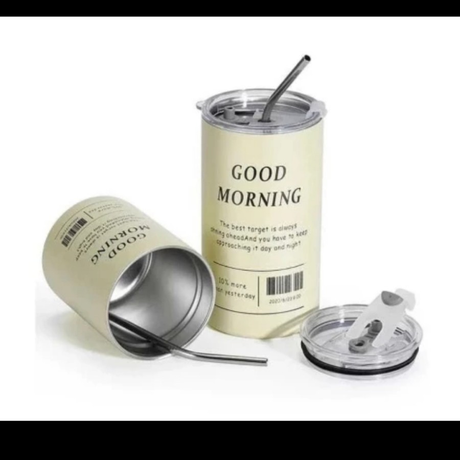 TERMOS Stainless Thermos Travel Sealed Tumbler Glass Good Morning Straw ...