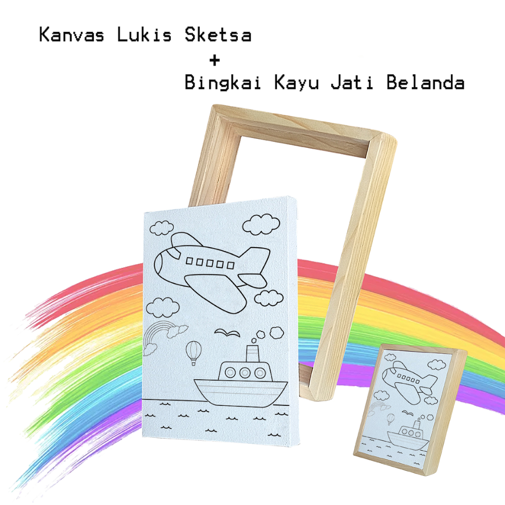 KAYU Coloring Sketch Painting Canvas + Dutch Teak Wood Frame | Shopee ...