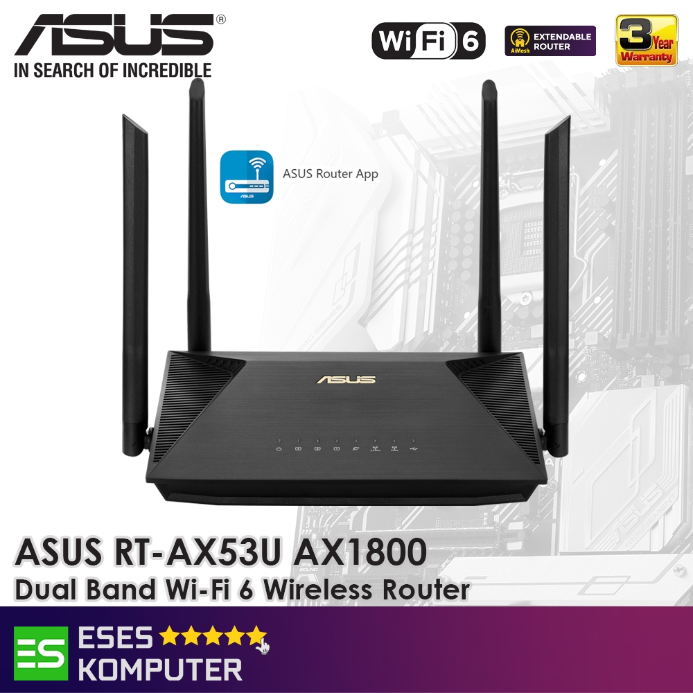 ASUS RT-AX53U AX1800 Dual Band WiFi 6 Wireless Router with AiMesh ...