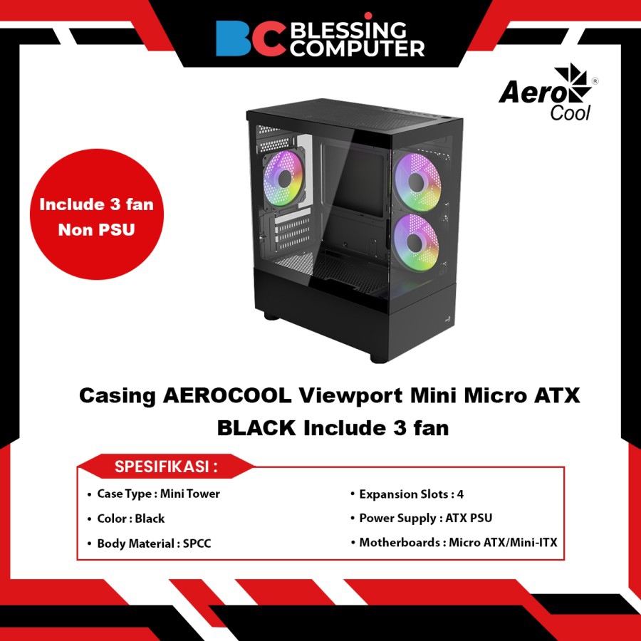 Aerocool Viewport Mini Micro ATX BLACK Casing Includes 3 fans | Shopee ...