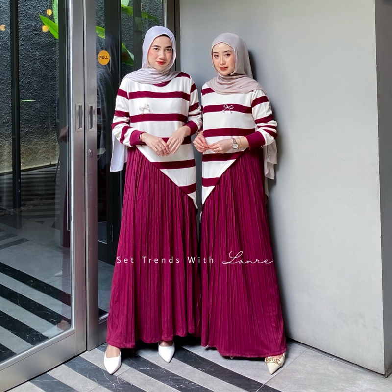 Keliani Dress Bukber and Eid Knit Material with Strip Motif By Lanre ...