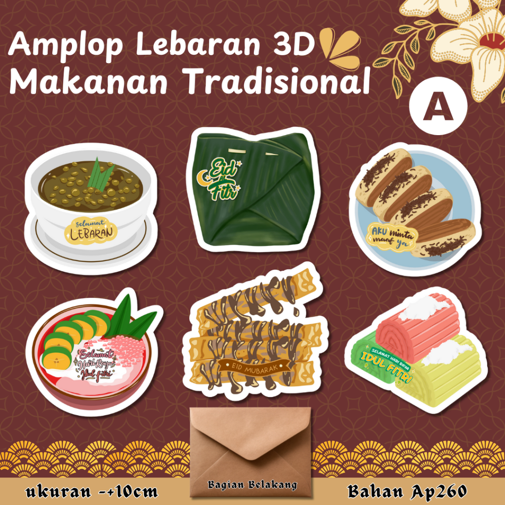 (CONTENTS Of 6) PREMIUM CUTE TRADITIONAL FOOD 3D EID ENVELOPE | Shopee ...