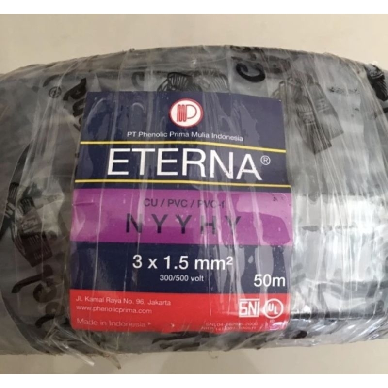 HITAM NYYHY Cable 3x1.5 Eterna Black Fiber (1 Roll 50 / 100 Meters ...