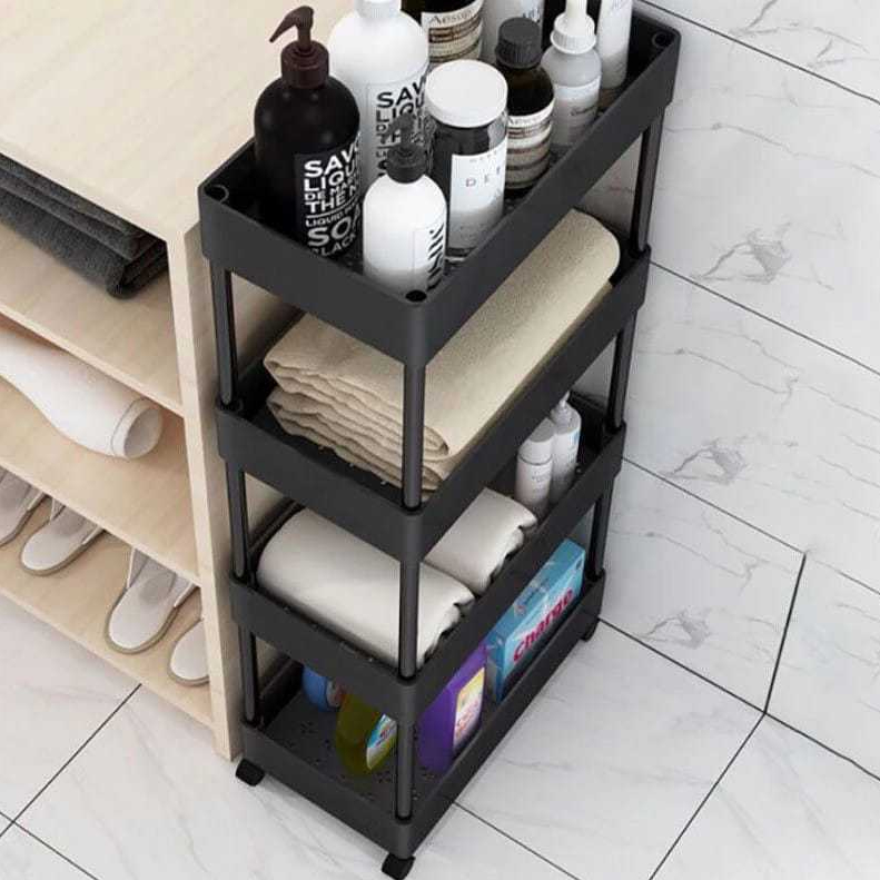 Slim 4-tier wheeled trolley stacking rack, minimalist, sturdy, multi ...