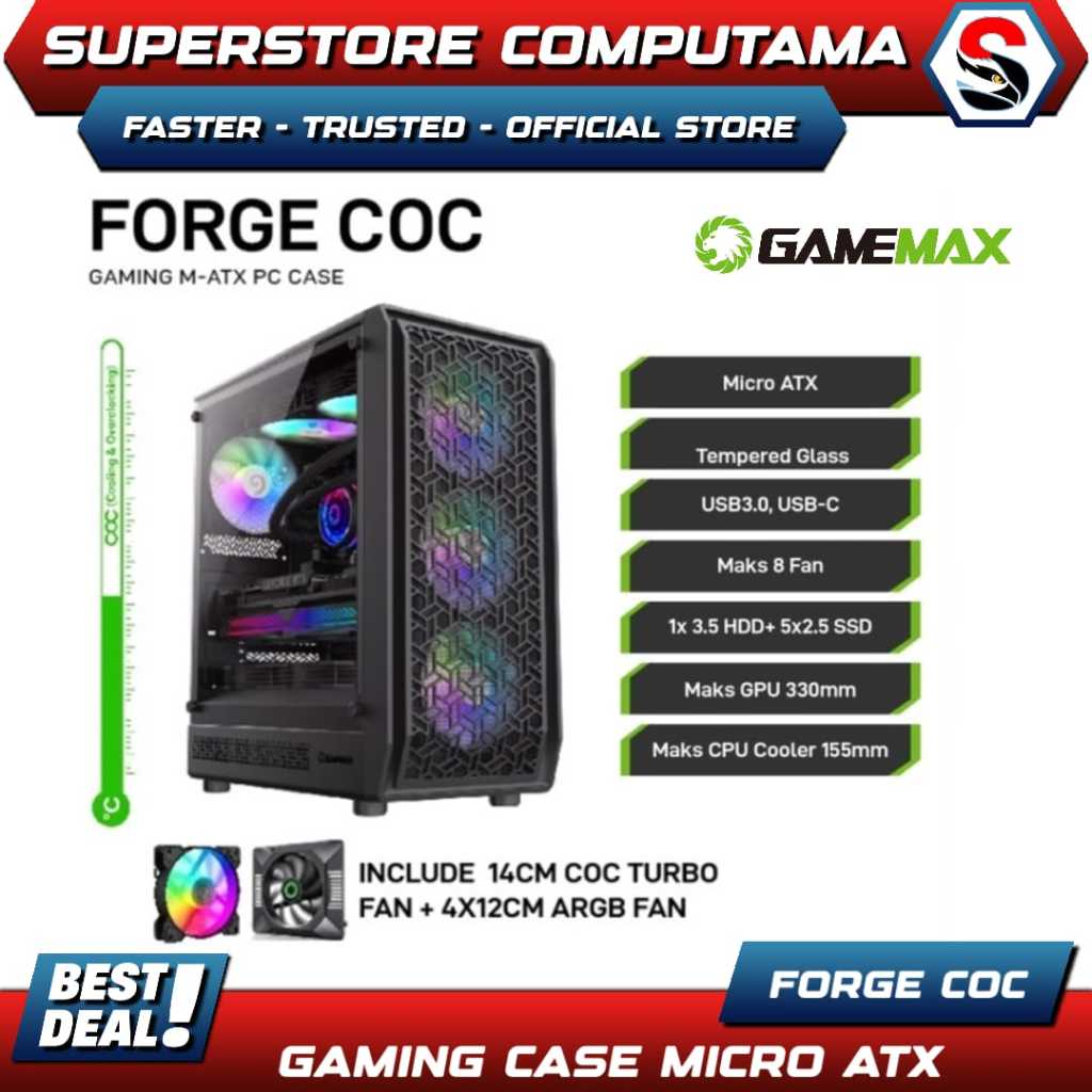 Gamemax FORGE COC Micro ATX Gaming PC Case With COC Turbo Fan | Shopee ...