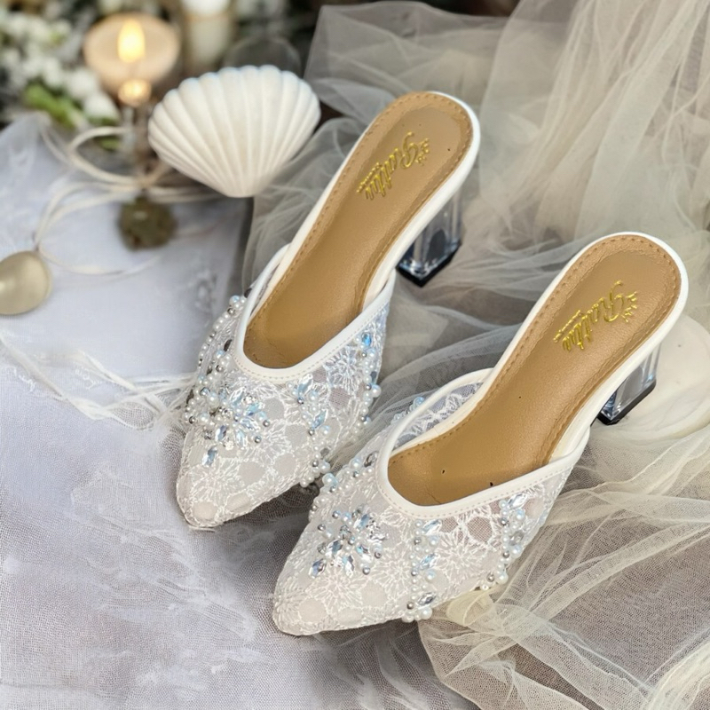 PUTIH Heels 7cm Tahu Brukat Sequin Lesti White / Wedding shoes / Bridal ...