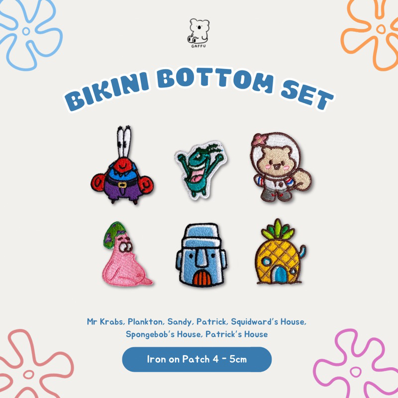 Gaffu | Bikini Bottom Patch SET | Spongebob, Patrick, Mr Krabs, Plankton, Sandy Patch ...