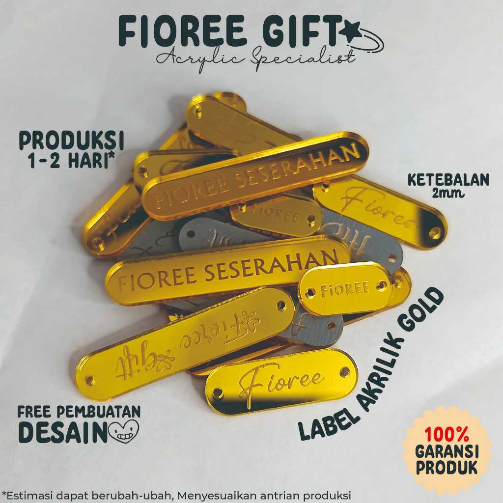 GOLD Acrylic Hijab Label 1x4.5 cm | Branding Hijab Label | Custom ...