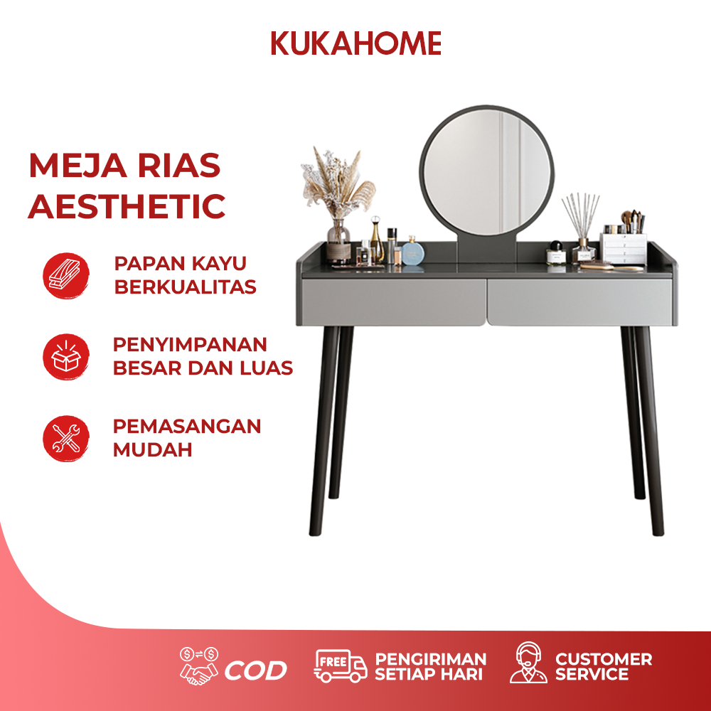 KUKAHOME Aesthetic Dressing Table Minimalist Dressing Table Round ...