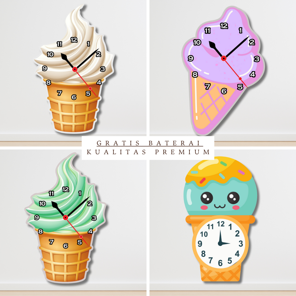 Children's Aesthetic Wall Clock in Ice Cream Shape - Cute Characters ...
