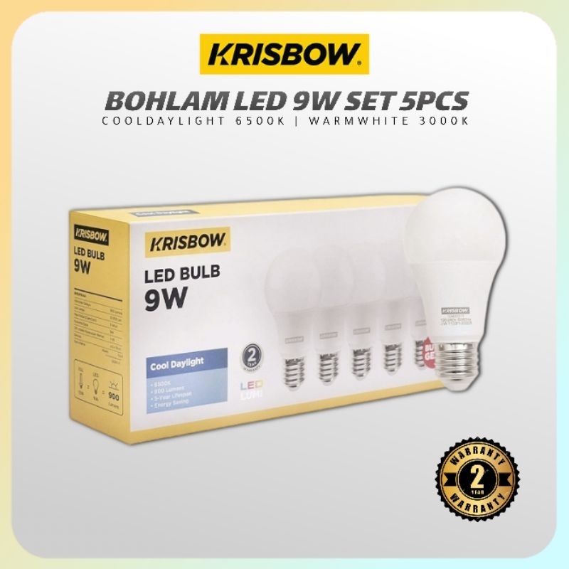 Krisbow 9 Watt LED Light Bulb Contains 5 White Yellow | Shopee Malaysia