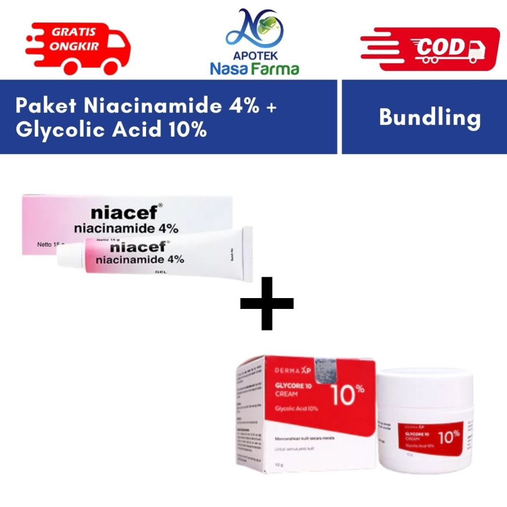 Bundling Package Glycore 10% + Niacef Gel 4% / Niacinamide 4% ...