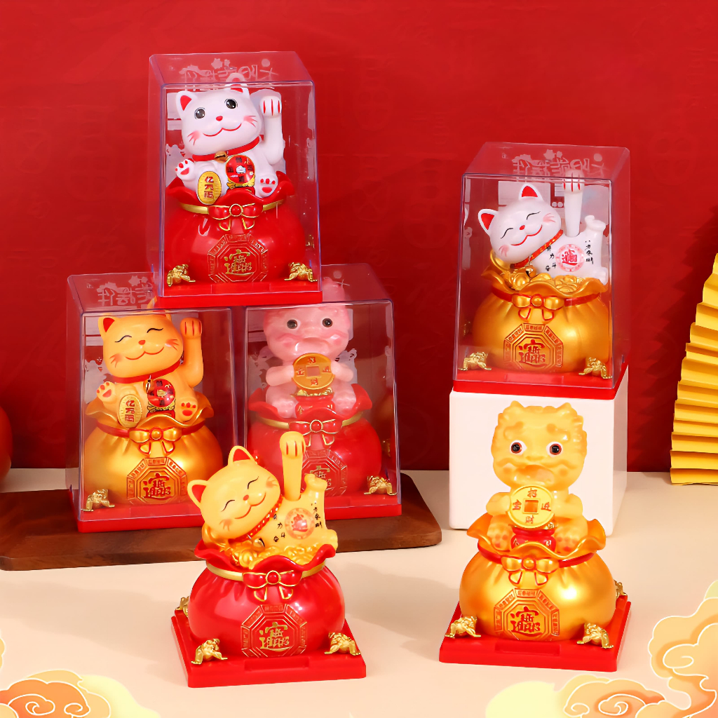CAHAYA LUCKY CAT DISPLAY STATUE SOLAR MONEY BAG BOX Maneki Neko Lucky ...