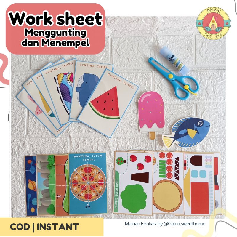 Cutting and Sticking Educational Toys Paper Cut Patterns Worksheets for ...