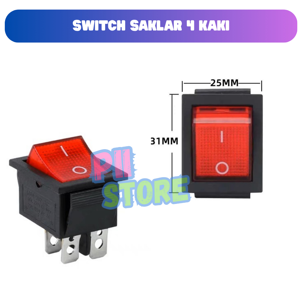 MERAH TOMBOL POWER ON OFF ROCKER SWITCH LARGE SWITCH 16A RED 4 PIN ...