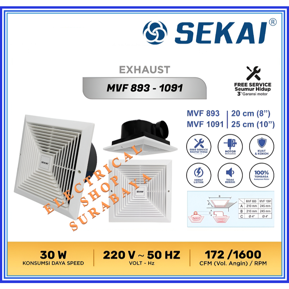 SEKAI Exhaust Fan / Hexos Ceiling Fan Dak 8 inch / 10 inch - MVF 893 / MVF 1091 Original ...